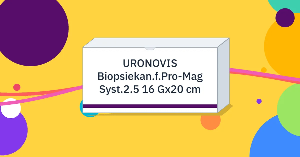 Symbolbild: Packung mit der Aufschrift URONOVIS Biopsiekan.f.Pro-Mag Syst.2.5 16 Gx20 cm (PZN 00813950) – Verfügbarkeit und Bezug in Apotheken in Frankfurt am Main