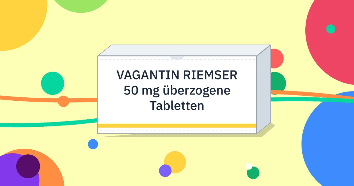 Symbolbild: Packung mit der Aufschrift VAGANTIN RIEMSER 50 mg überzogene Tabletten (PZN 10985818) – Verfügbarkeit und Bezug in Apotheken in Frankfurt am Main