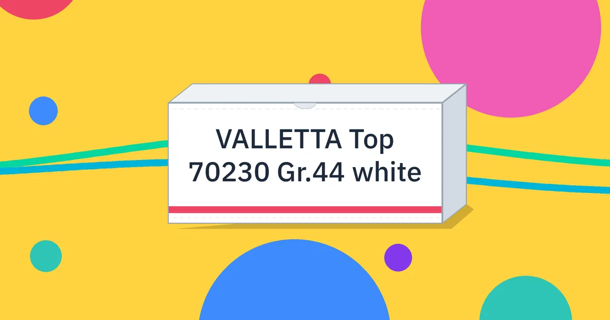 Symbolbild: Packung mit der Aufschrift VALLETTA Top 70230 Gr.44 white (PZN 19182417) – Verfügbarkeit und Bezug in Apotheken in Frankfurt am Main