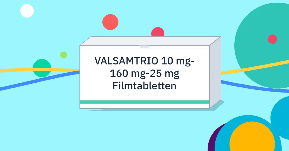 Symbolbild: Packung mit der Aufschrift VALSAMTRIO 10 mg-160 mg-25 mg Filmtabletten (PZN 15865332) – Verfügbarkeit und Bezug in Apotheken in Frankfurt am Main