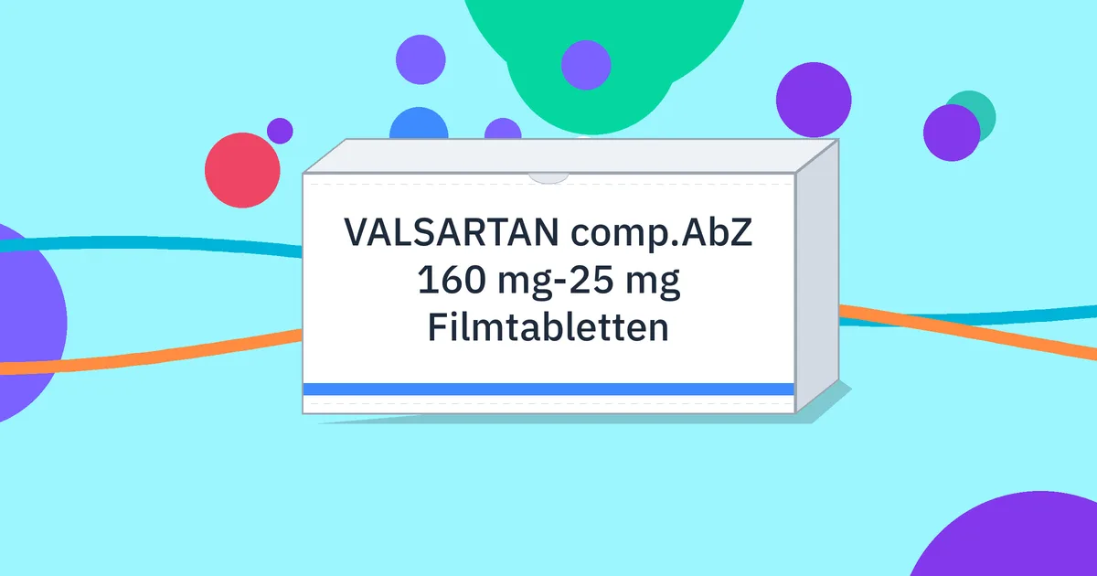 Symbolbild: Packung mit der Aufschrift VALSARTAN comp.AbZ 160 mg-25 mg Filmtabletten (PZN 07608532) – Verfügbarkeit und Bezug in Apotheken in Frankfurt am Main