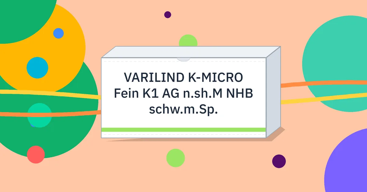 Symbolbild: Packung mit der Aufschrift VARILIND K-MICRO Fein K1 AG n.sh.M NHB schw.m.Sp. (PZN 20555094) – Verfügbarkeit und Bezug in Apotheken in Frankfurt am Main