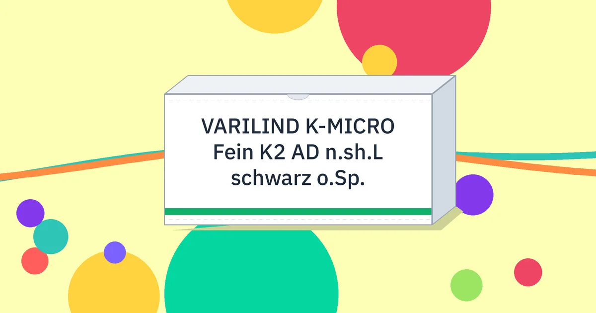 Symbolbild: Packung mit der Aufschrift VARILIND K-MICRO Fein K2 AD n.sh.L schwarz o.Sp. (PZN 20559117) – Verfügbarkeit und Bezug in Apotheken in Frankfurt am Main