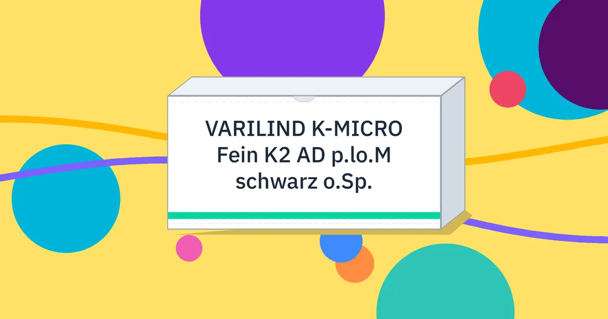 Symbolbild: Packung mit der Aufschrift VARILIND K-MICRO Fein K2 AD p.lo.M schwarz o.Sp. (PZN 20559258) – Verfügbarkeit und Bezug in Apotheken in Frankfurt am Main