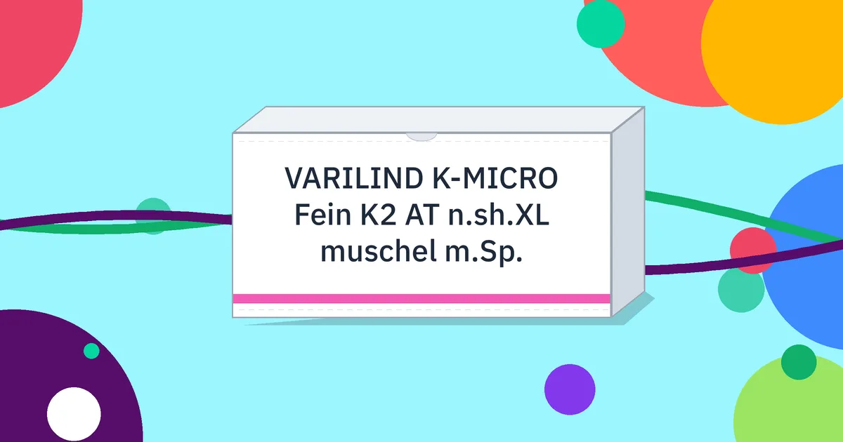 Symbolbild: Packung mit der Aufschrift VARILIND K-MICRO Fein K2 AT n.sh.XL muschel m.Sp. (PZN 20554054) – Verfügbarkeit und Bezug in Apotheken in Frankfurt am Main