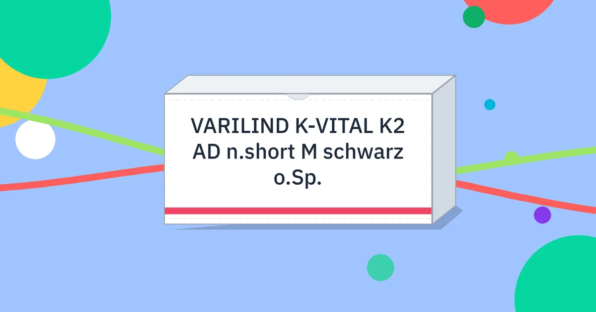 Symbolbild: Packung mit der Aufschrift VARILIND K-VITAL K2 AD n.short M schwarz o.Sp. (PZN 20568323) – Verfügbarkeit und Bezug in Apotheken in Frankfurt am Main
