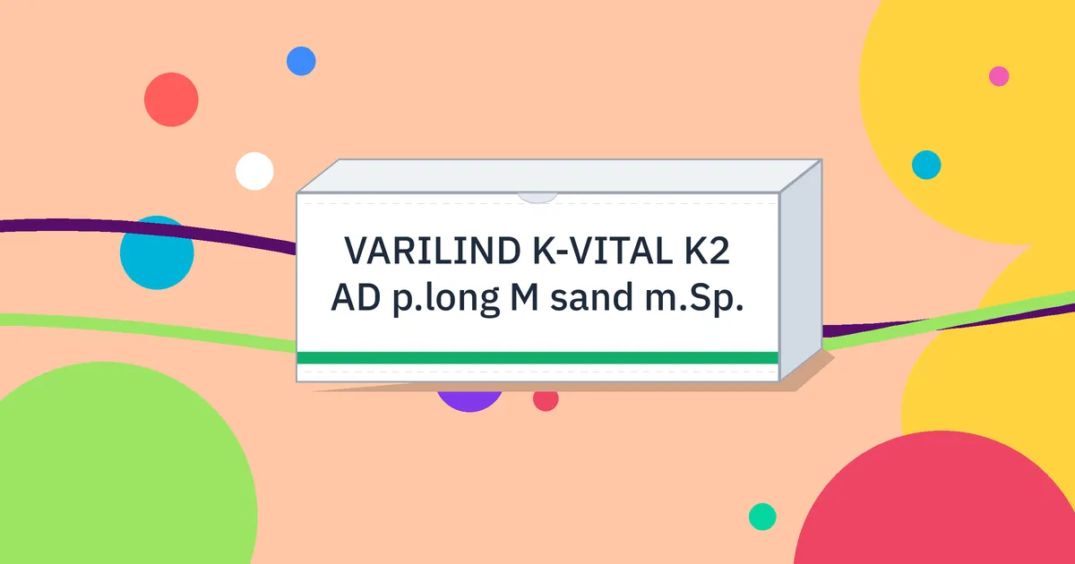 Symbolbild: Packung mit der Aufschrift VARILIND K-VITAL K2 AD p.long M sand m.Sp. (PZN 20567513) – Verfügbarkeit und Bezug in Apotheken in Frankfurt am Main