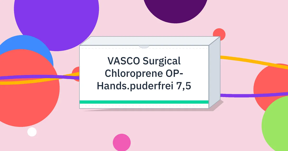 Symbolbild: Packung mit der Aufschrift VASCO Surgical Chloroprene OP-Hands.puderfrei 7,5 (PZN 11596467) – Verfügbarkeit und Bezug in Apotheken in Frankfurt am Main