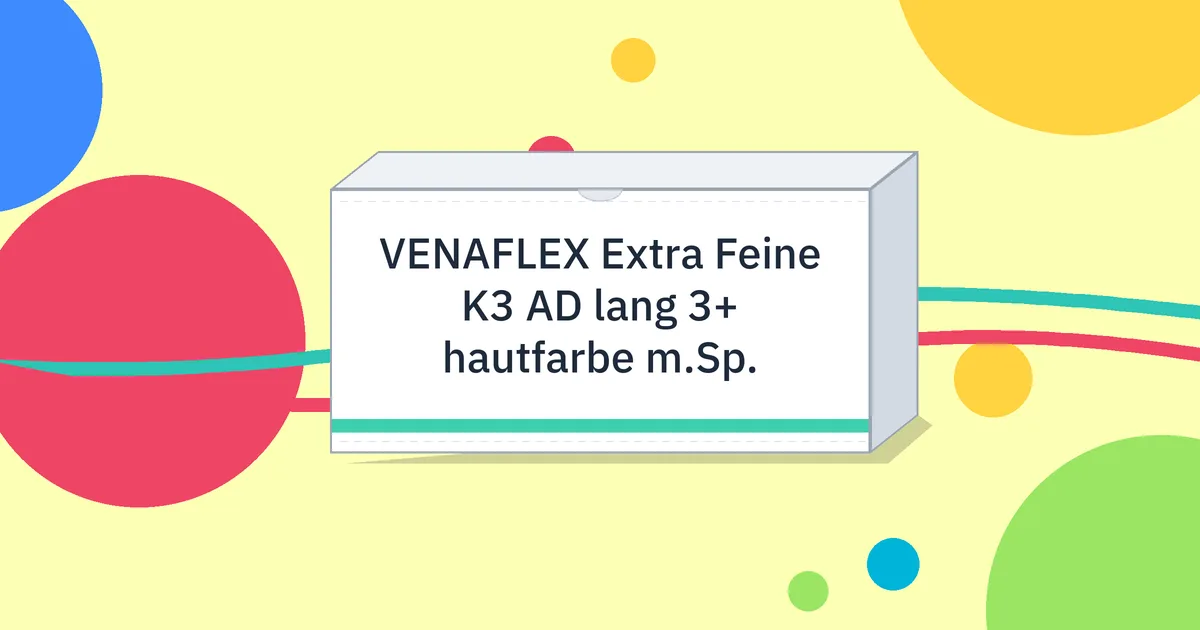 Symbolbild: Packung mit der Aufschrift VENAFLEX Extra Feine K3 AD lang 3+ hautfarbe m.Sp. (PZN 18308170) – Verfügbarkeit und Bezug in Apotheken in Frankfurt am Main