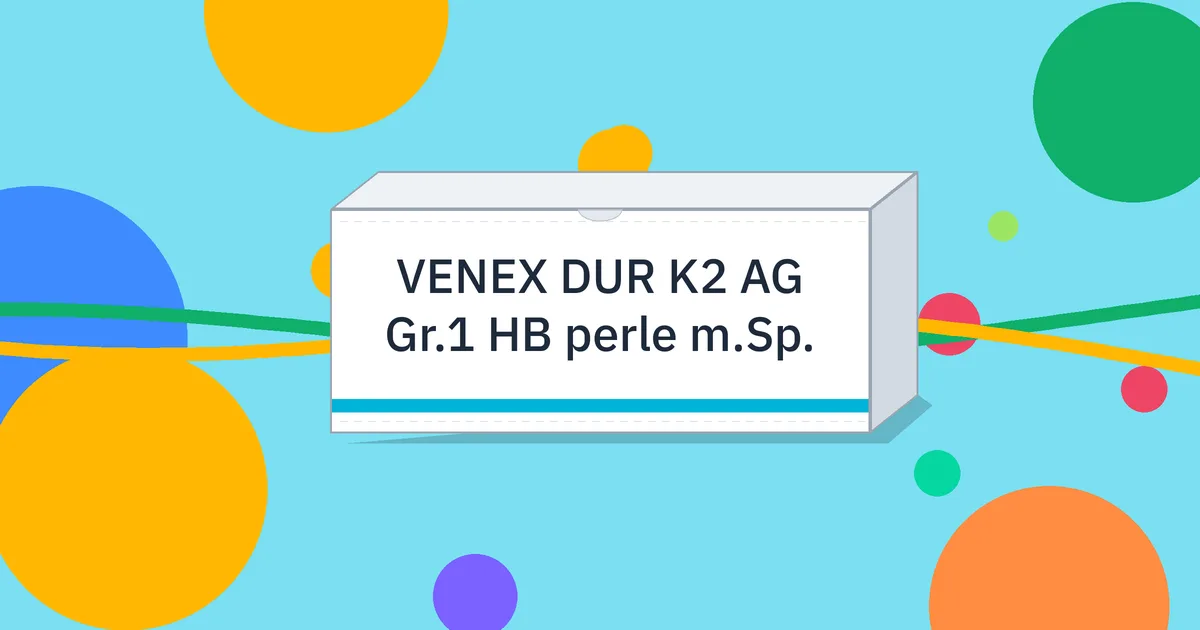 Symbolbild: Packung mit der Aufschrift VENEX DUR K2 AG Gr.1 HB perle m.Sp. (PZN 03218395) – Verfügbarkeit und Bezug in Apotheken in Frankfurt am Main