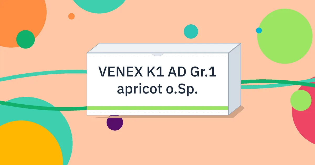 Symbolbild: Packung mit der Aufschrift VENEX K1 AD Gr.1 apricot o.Sp. (PZN 03185537) – Verfügbarkeit und Bezug in Apotheken in Frankfurt am Main