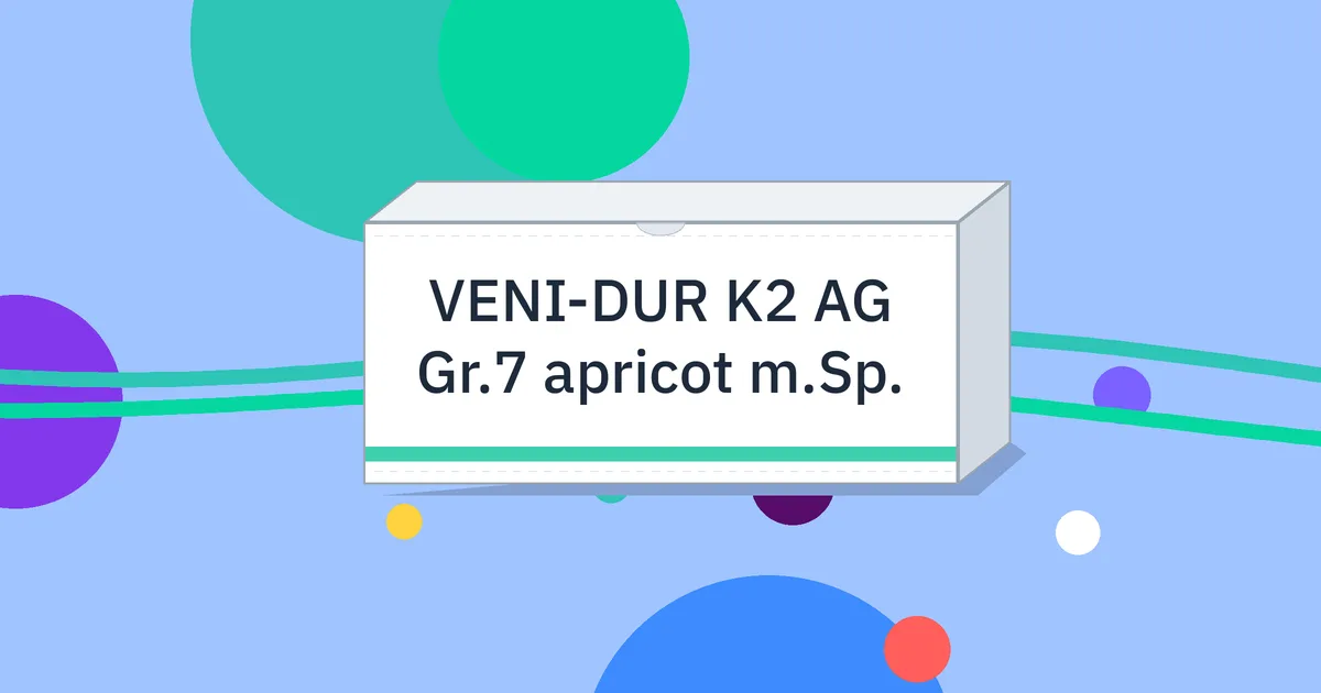 Symbolbild: Packung mit der Aufschrift VENI-DUR K2 AG Gr.7 apricot m.Sp. (PZN 03245854) – Verfügbarkeit und Bezug in Apotheken in Frankfurt am Main