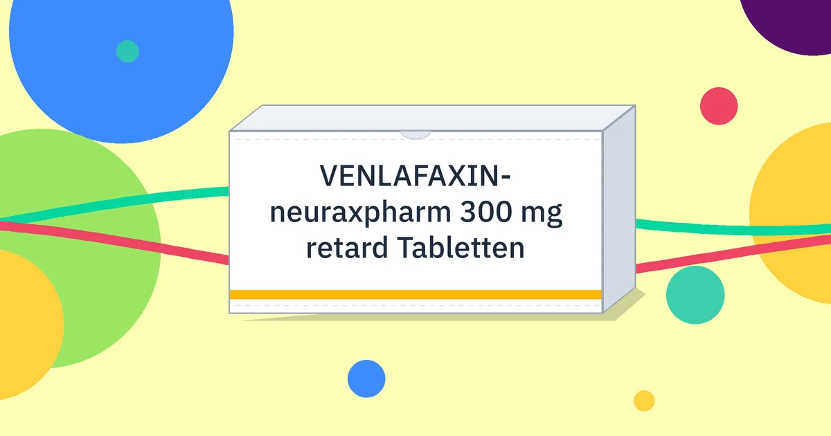 Symbolbild: Packung mit der Aufschrift VENLAFAXIN-neuraxpharm 300 mg retard Tabletten (PZN 14288884) – Verfügbarkeit und Bezug in Apotheken in Frankfurt am Main