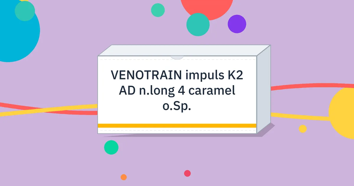 Symbolbild: Packung mit der Aufschrift VENOTRAIN impuls K2 AD n.long 4 caramel o.Sp. (PZN 08425822) – Verfügbarkeit und Bezug in Apotheken in Frankfurt am Main