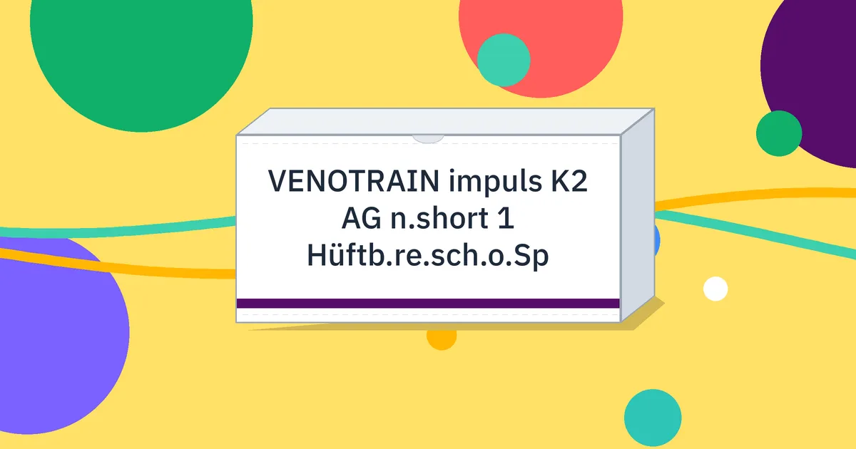 Symbolbild: Packung mit der Aufschrift VENOTRAIN impuls K2 AG n.short 1 Hüftb.re.sch.o.Sp (PZN 10293204) – Verfügbarkeit und Bezug in Apotheken in Frankfurt am Main