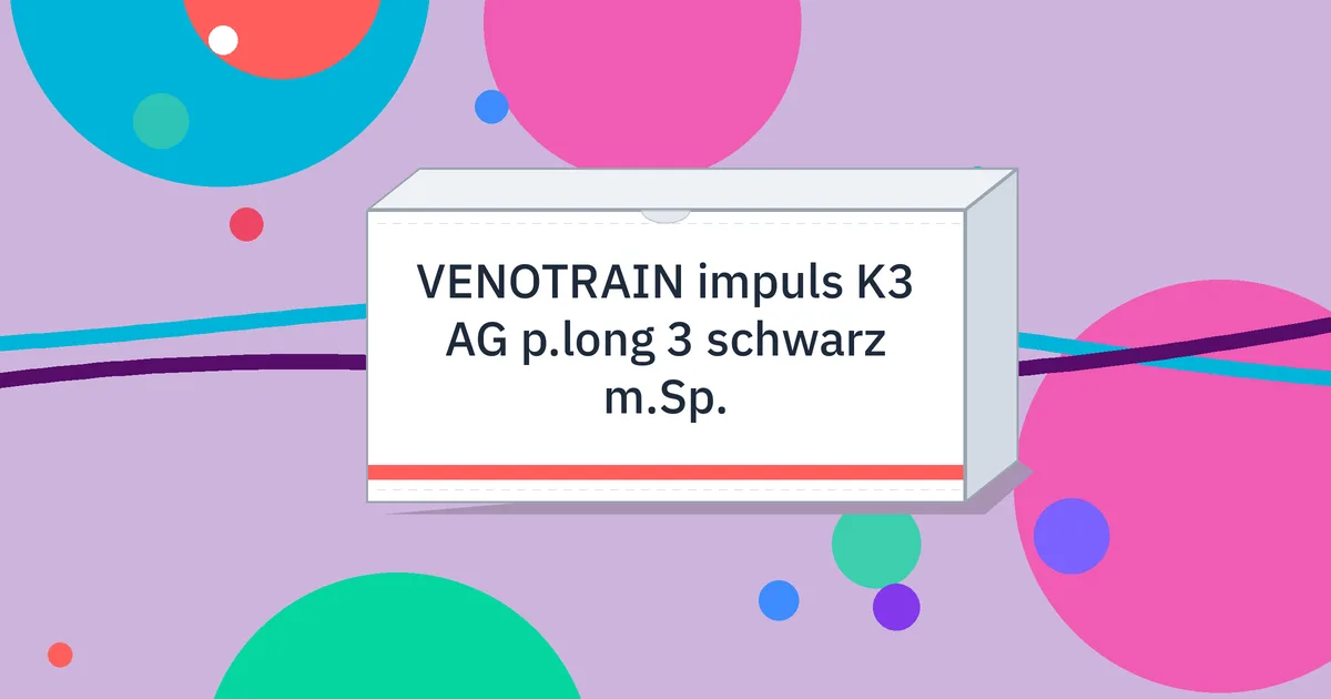 Symbolbild: Packung mit der Aufschrift VENOTRAIN impuls K3 AG p.long 3 schwarz m.Sp. (PZN 00499608) – Verfügbarkeit und Bezug in Apotheken in Frankfurt am Main