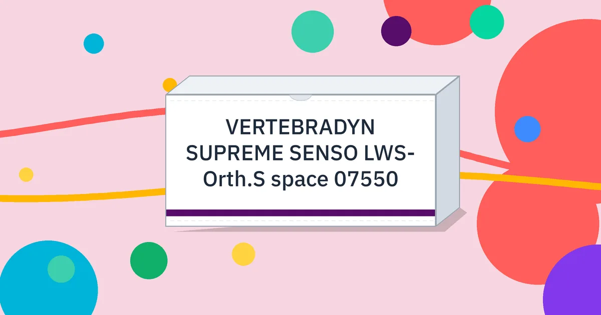 Symbolbild: Packung mit der Aufschrift VERTEBRADYN SUPREME SENSO LWS-Orth.S space 07550 (PZN 20096019) – Verfügbarkeit und Bezug in Apotheken in Frankfurt am Main
