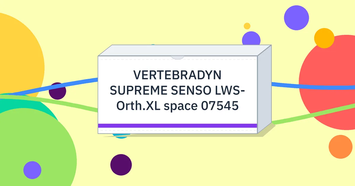Symbolbild: Packung mit der Aufschrift VERTEBRADYN SUPREME SENSO LWS-Orth.XL space 07545 (PZN 20095971) – Verfügbarkeit und Bezug in Apotheken in Frankfurt am Main