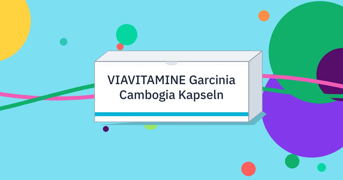 Symbolbild: Packung mit der Aufschrift VIAVITAMINE Garcinia Cambogia Kapseln (PZN 12144448) – Verfügbarkeit und Bezug in Apotheken in Frankfurt am Main