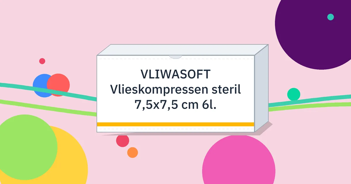 Symbolbild: Packung mit der Aufschrift VLIWASOFT Vlieskompressen steril 7,5x7,5 cm 6l. (PZN 19377173) – Verfügbarkeit und Bezug in Apotheken in Frankfurt am Main