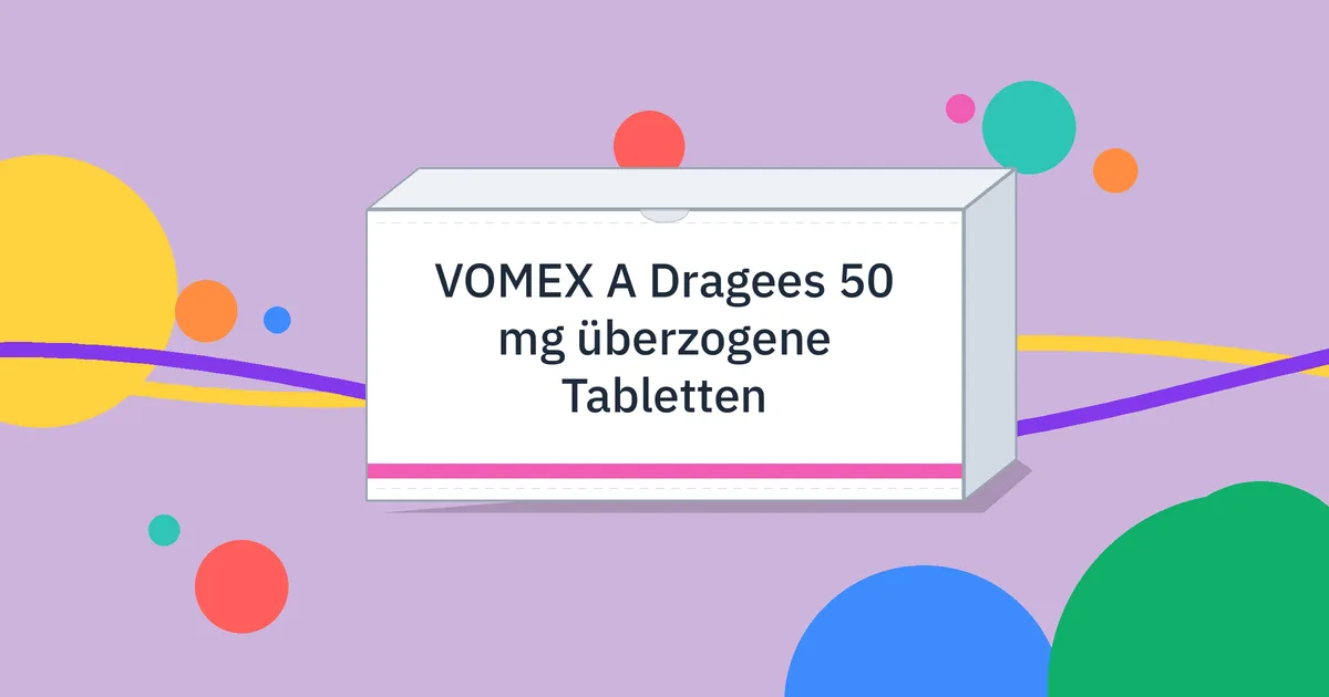 Symbolbild: Packung mit der Aufschrift VOMEX A Dragees 50 mg überzogene Tabletten (PZN 04274616) – Verfügbarkeit und Bezug in Apotheken in Frankfurt am Main