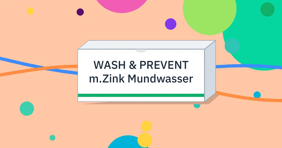 Symbolbild: Packung mit der Aufschrift WASH & PREVENT m.Zink Mundwasser (PZN 13713351) – Verfügbarkeit und Bezug in Apotheken in Frankfurt am Main