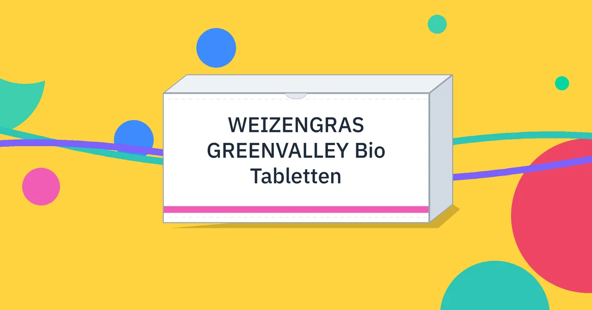 Symbolbild: Packung mit der Aufschrift WEIZENGRAS GREENVALLEY Bio Tabletten (PZN 01914914) – Verfügbarkeit und Bezug in Apotheken in Frankfurt am Main
