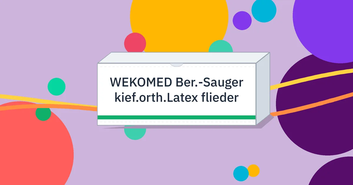 Symbolbild: Packung mit der Aufschrift WEKOMED Ber.-Sauger kief.orth.Latex flieder (PZN 04921659) – Verfügbarkeit und Bezug in Apotheken in Frankfurt am Main