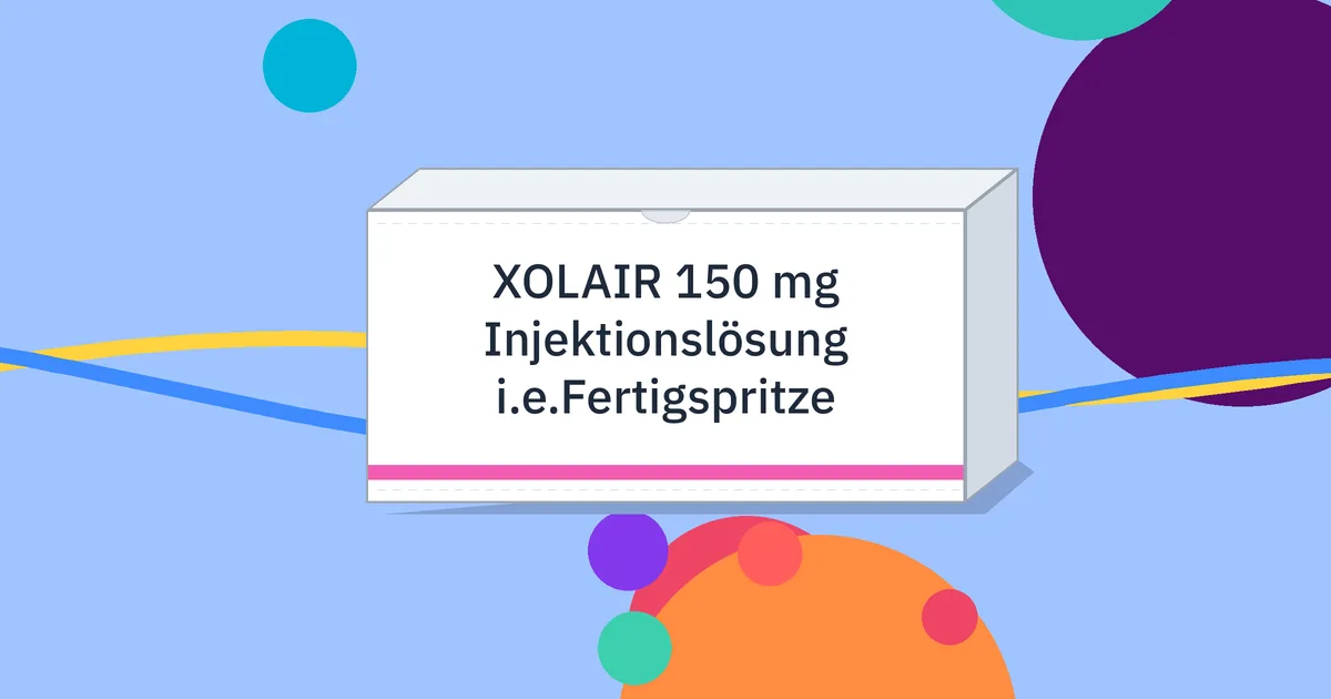 Symbolbild: Packung mit der Aufschrift XOLAIR 150 mg Injektionslösung i.e.Fertigspritze (PZN 16529027) – Verfügbarkeit und Bezug in Apotheken in Frankfurt am Main