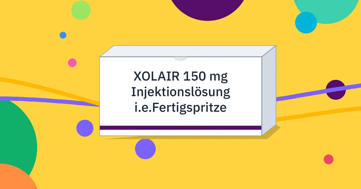 Symbolbild: Packung mit der Aufschrift XOLAIR 150 mg Injektionslösung i.e.Fertigspritze (PZN 18221090) – Verfügbarkeit und Bezug in Apotheken in Frankfurt am Main