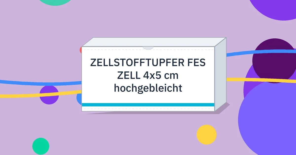 Symbolbild: Packung mit der Aufschrift ZELLSTOFFTUPFER FES ZELL 4x5 cm hochgebleicht (PZN 08851186) – Verfügbarkeit und Bezug in Apotheken in Frankfurt am Main