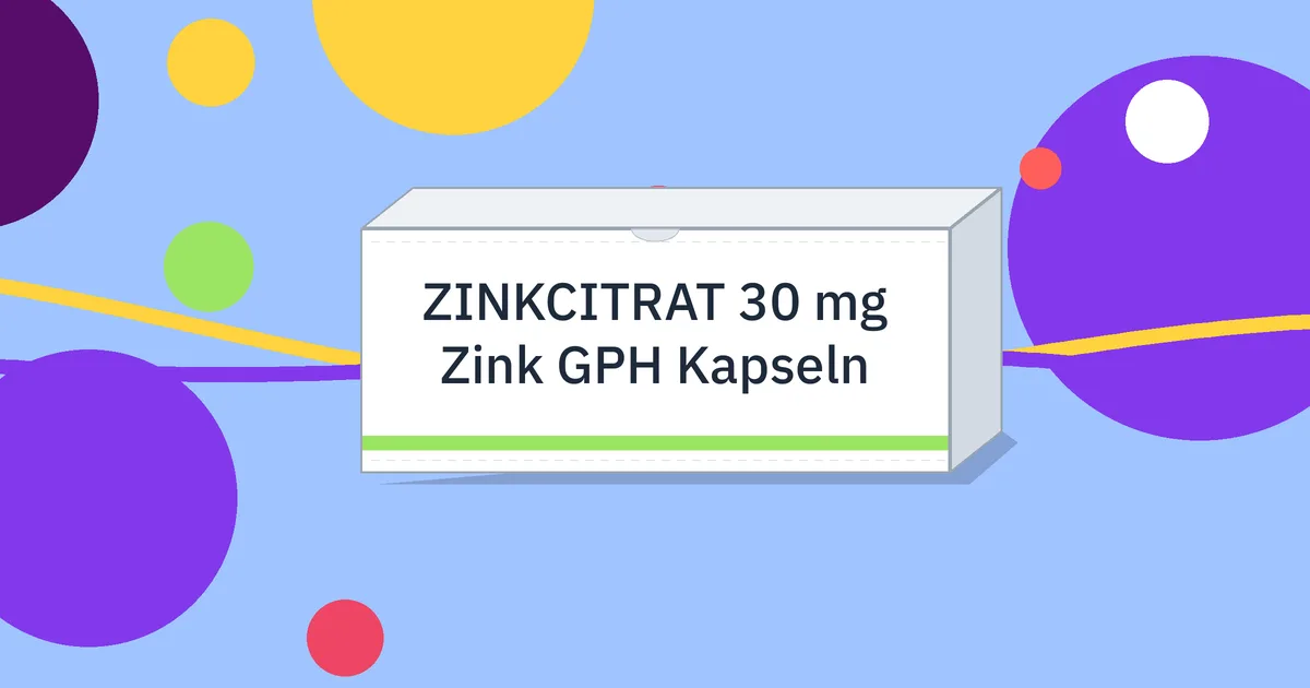 Symbolbild: Packung mit der Aufschrift ZINKCITRAT 30 mg Zink GPH Kapseln (PZN 20283891) – Verfügbarkeit und Bezug in Apotheken in Frankfurt am Main