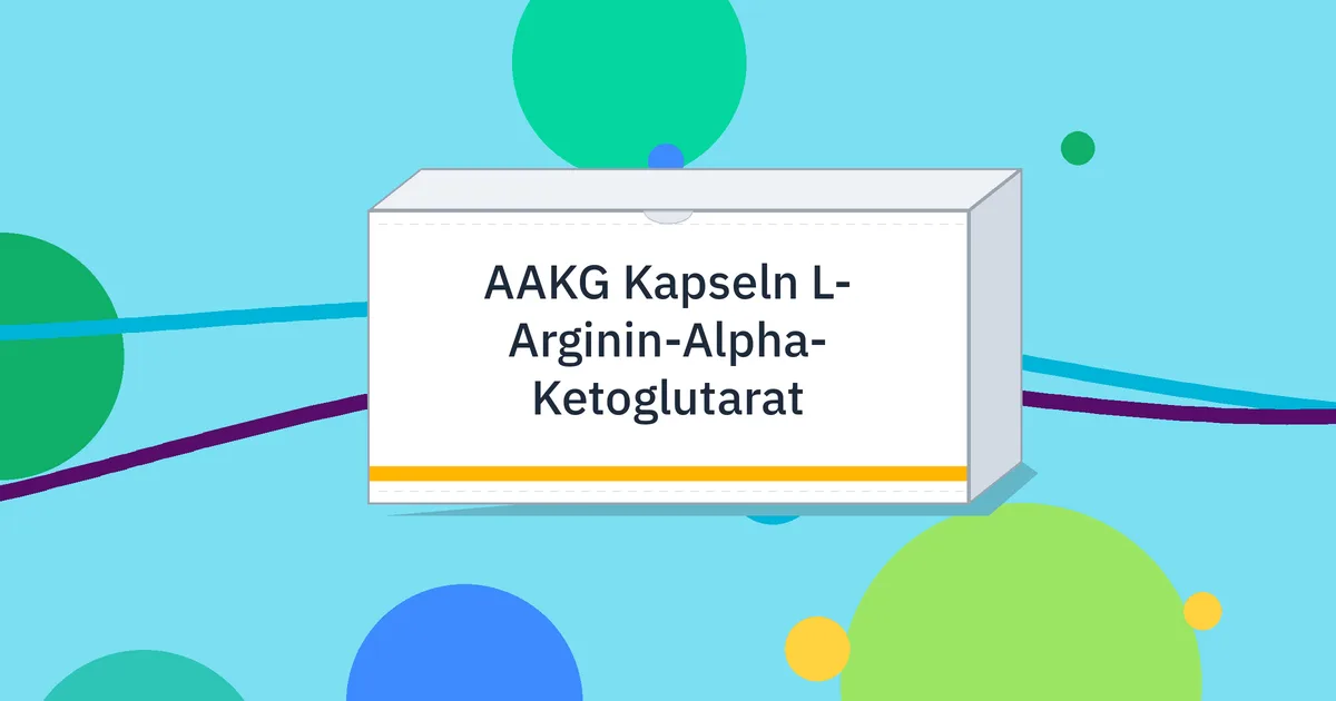 Symbolbild: Packung mit der Aufschrift AAKG Kapseln L-Arginin-Alpha-Ketoglutarat (PZN 19280723) – Verfügbarkeit und Bezug in Apotheken in Frankfurt am Main
