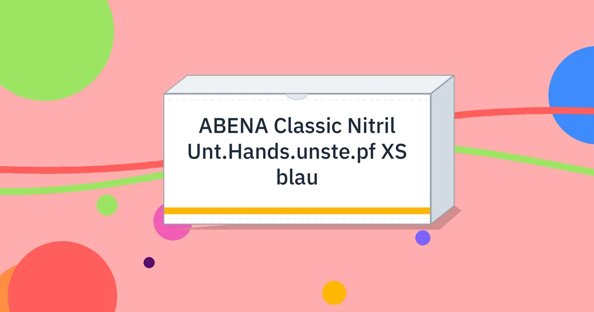 Symbolbild: Packung mit der Aufschrift ABENA Classic Nitril Unt.Hands.unste.pf XS blau (PZN 16757662) – Verfügbarkeit und Bezug in Apotheken in Frankfurt am Main