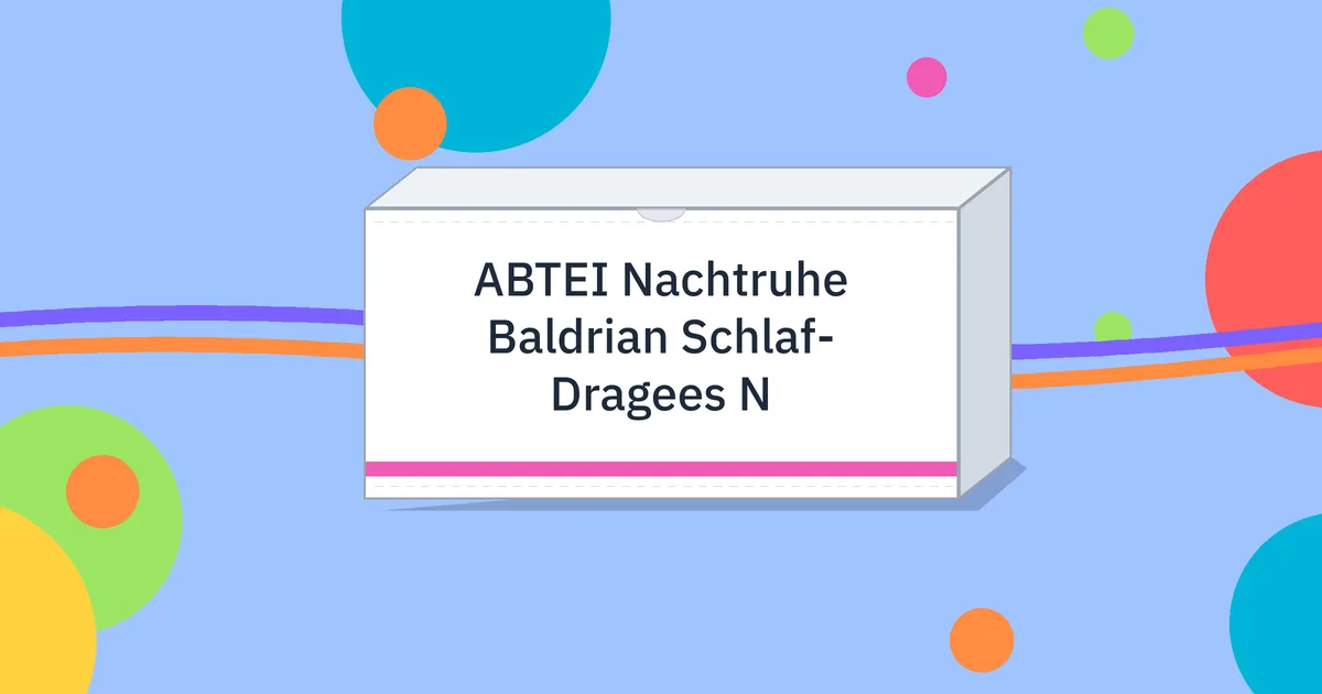 Symbolbild: Packung mit der Aufschrift ABTEI Nachtruhe Baldrian Schlaf-Dragees N (PZN 14254299) – Verfügbarkeit und Bezug in Apotheken in Frankfurt am Main