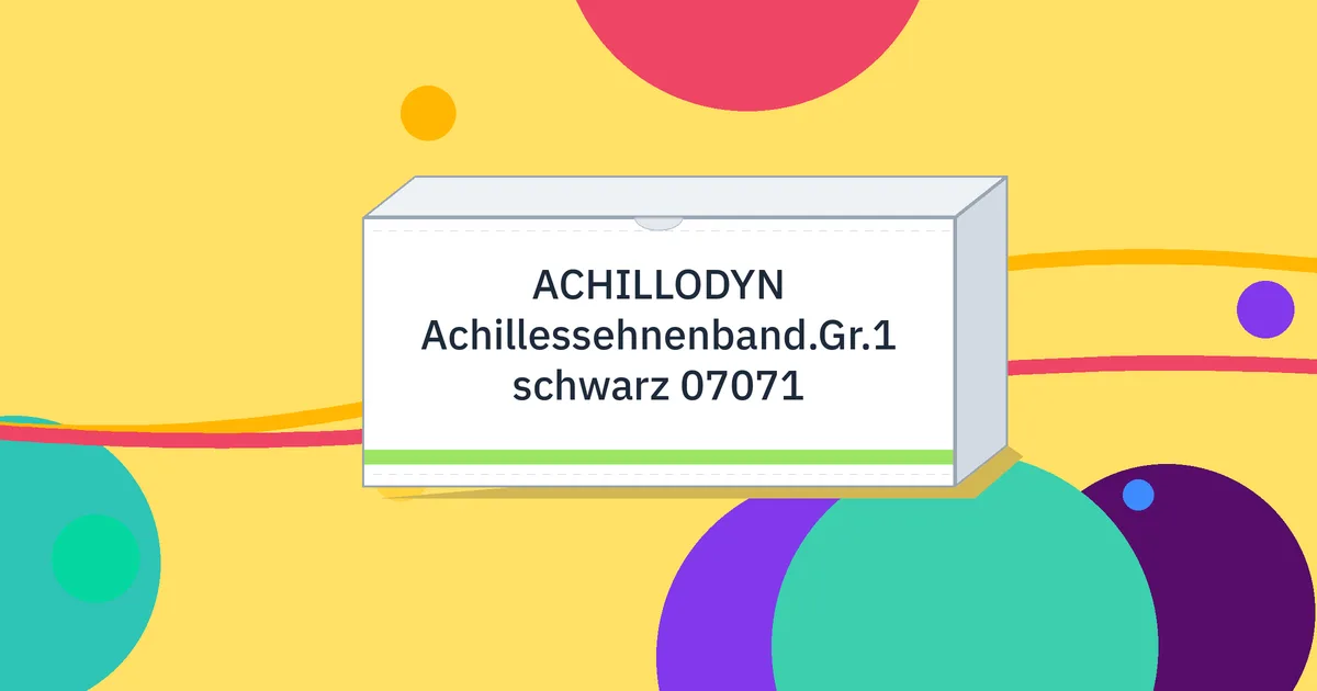Symbolbild: Packung mit der Aufschrift ACHILLODYN Achillessehnenband.Gr.1 schwarz 07071 (PZN 00321572) – Verfügbarkeit und Bezug in Apotheken in Frankfurt am Main