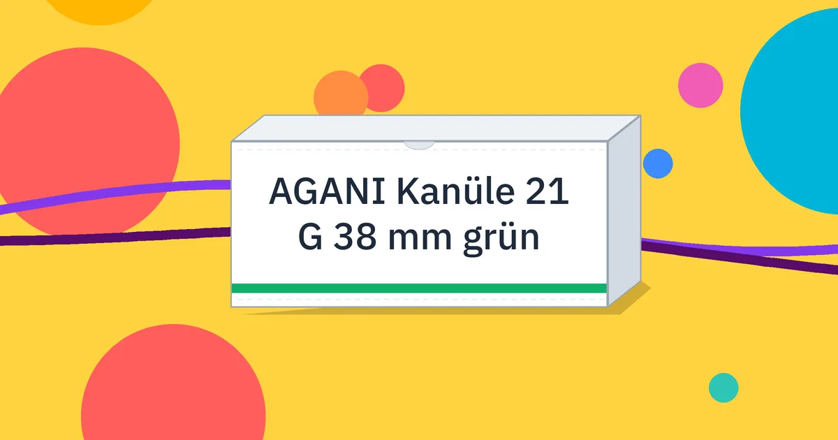 Symbolbild: Packung mit der Aufschrift AGANI Kanüle 21 G 38 mm grün (PZN 20130489) – Verfügbarkeit und Bezug in Apotheken in Frankfurt am Main
