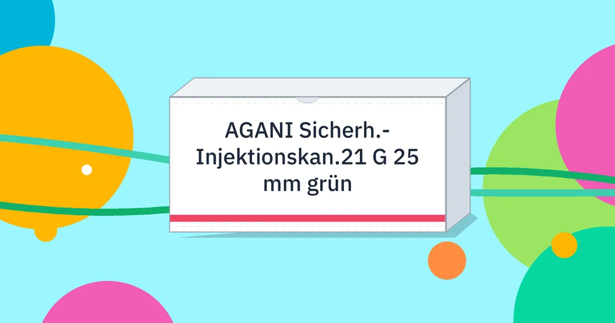 Symbolbild: Packung mit der Aufschrift AGANI Sicherh.-Injektionskan.21 G 25 mm grün (PZN 17630403) – Verfügbarkeit und Bezug in Apotheken in Frankfurt am Main