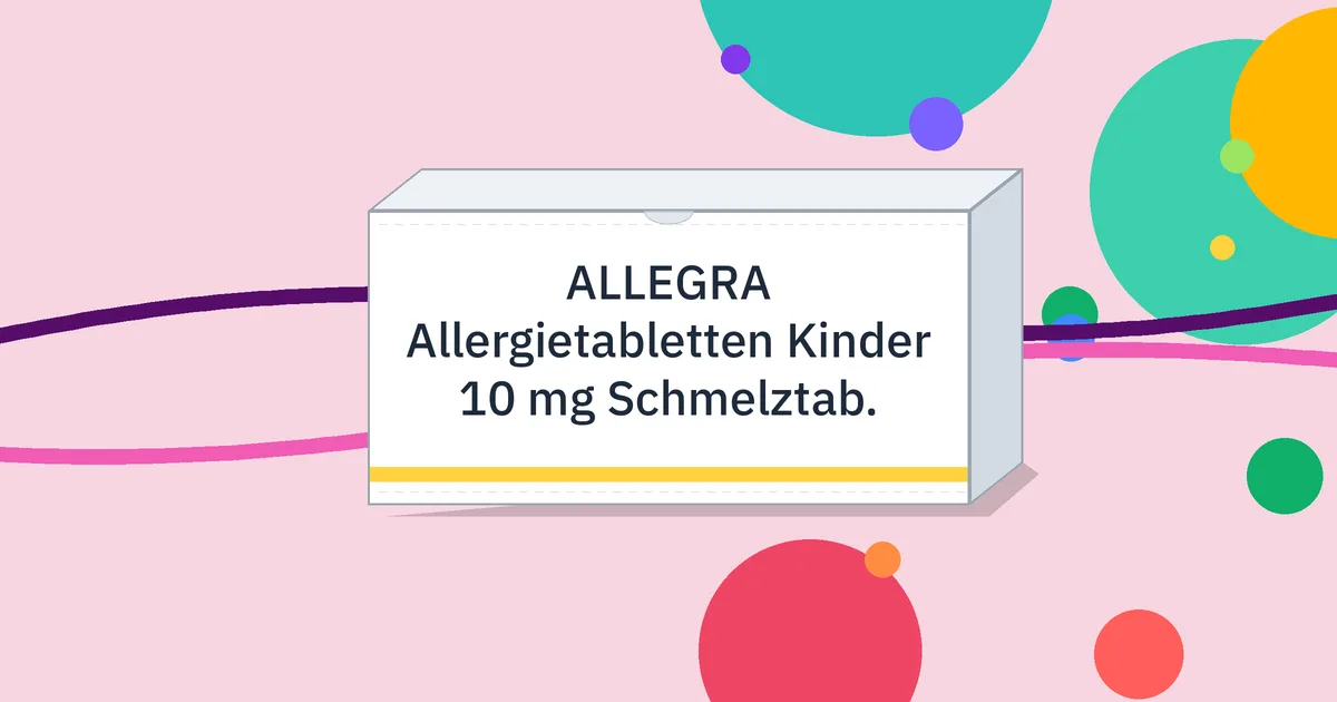 Symbolbild: Packung mit der Aufschrift ALLEGRA Allergietabletten Kinder 10 mg Schmelztab. (PZN 18878878) – Verfügbarkeit und Bezug in Apotheken in Frankfurt am Main