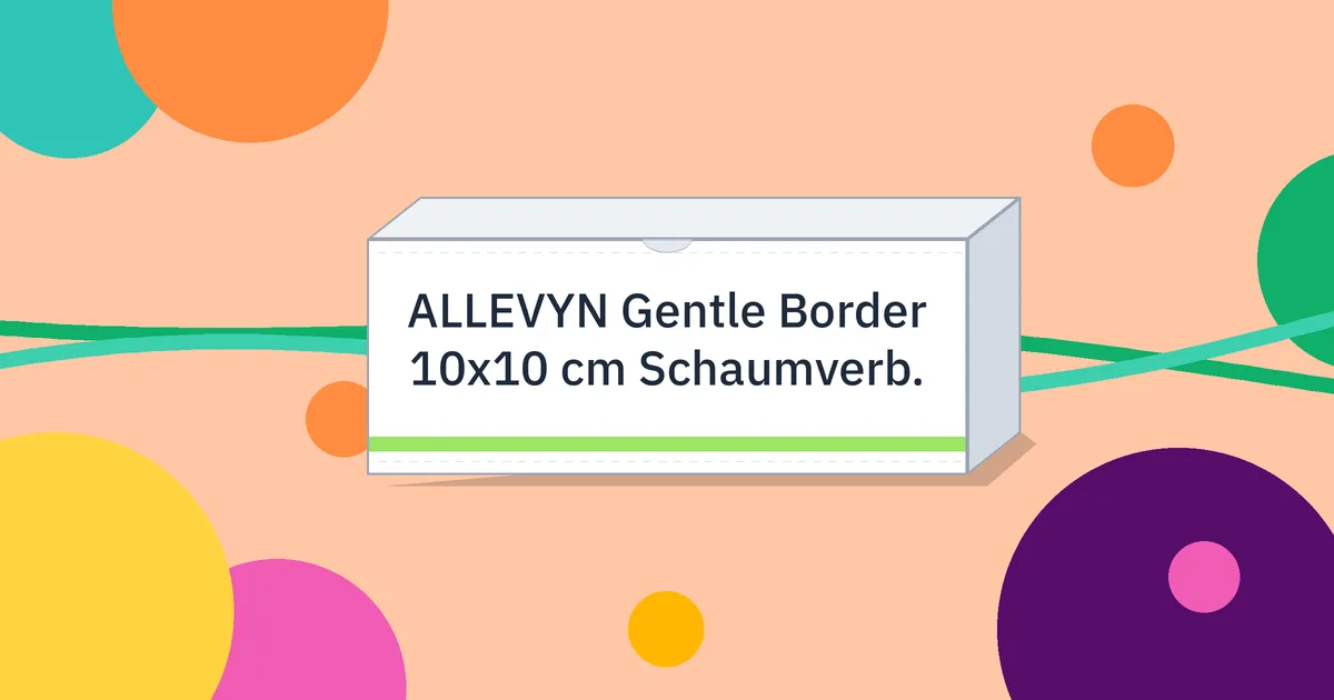 Symbolbild: Packung mit der Aufschrift ALLEVYN Gentle Border 10x10 cm Schaumverb. (PZN 18879731) – Verfügbarkeit und Bezug in Apotheken in Frankfurt am Main