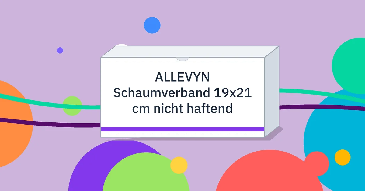 Symbolbild: Packung mit der Aufschrift ALLEVYN Schaumverband 19x21 cm nicht haftend (PZN 18034560) – Verfügbarkeit und Bezug in Apotheken in Frankfurt am Main