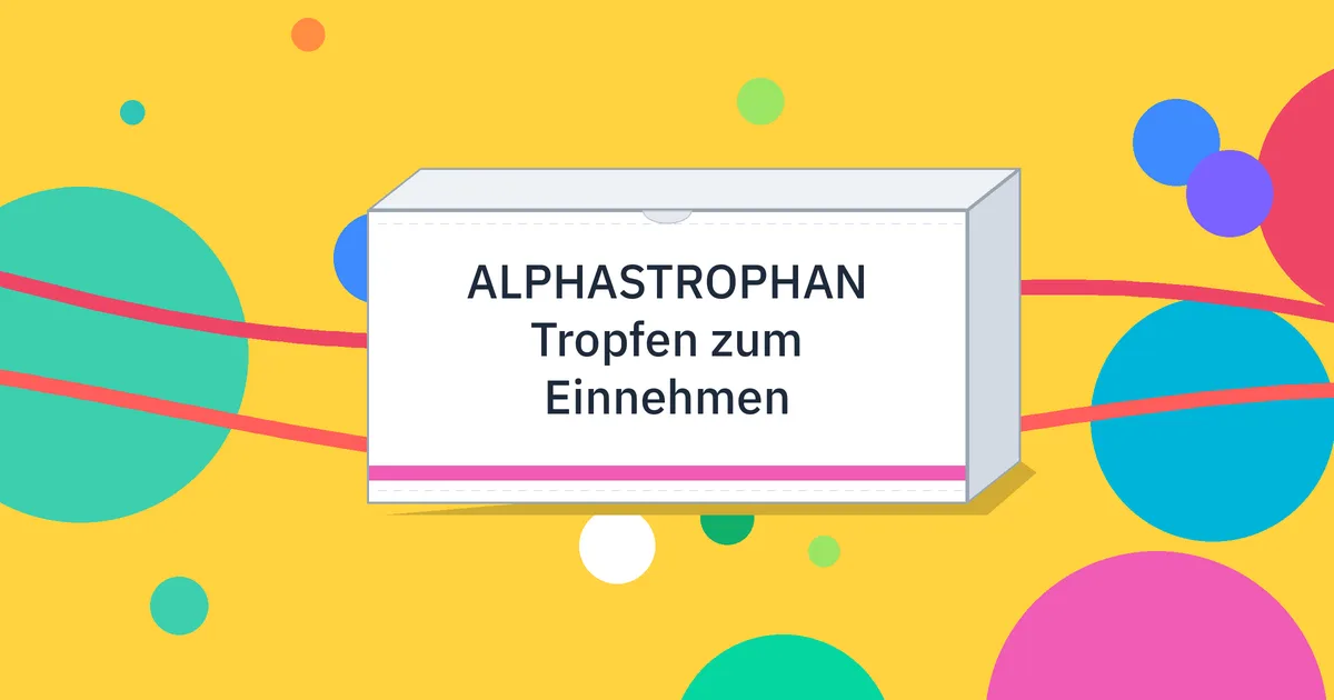 Symbolbild: Packung mit der Aufschrift ALPHASTROPHAN Tropfen zum Einnehmen (PZN 00492204) – Verfügbarkeit und Bezug in Apotheken in Frankfurt am Main