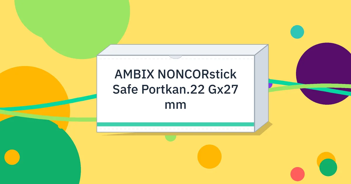Symbolbild: Packung mit der Aufschrift AMBIX NONCORstick Safe Portkan.22 Gx27 mm (PZN 20187006) – Verfügbarkeit und Bezug in Apotheken in Frankfurt am Main