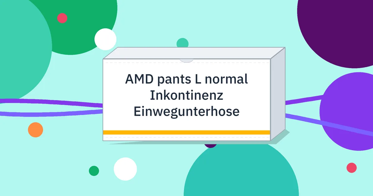 Symbolbild: Packung mit der Aufschrift AMD pants L normal Inkontinenz Einwegunterhose (PZN 14355540) – Verfügbarkeit und Bezug in Apotheken in Frankfurt am Main
