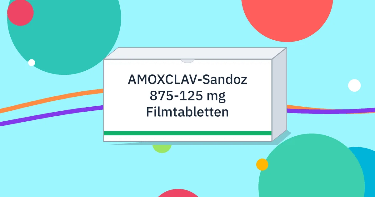 Symbolbild: Packung mit der Aufschrift AMOXCLAV-Sandoz 875-125 mg Filmtabletten (PZN 18159474) – Verfügbarkeit und Bezug in Apotheken in Frankfurt am Main