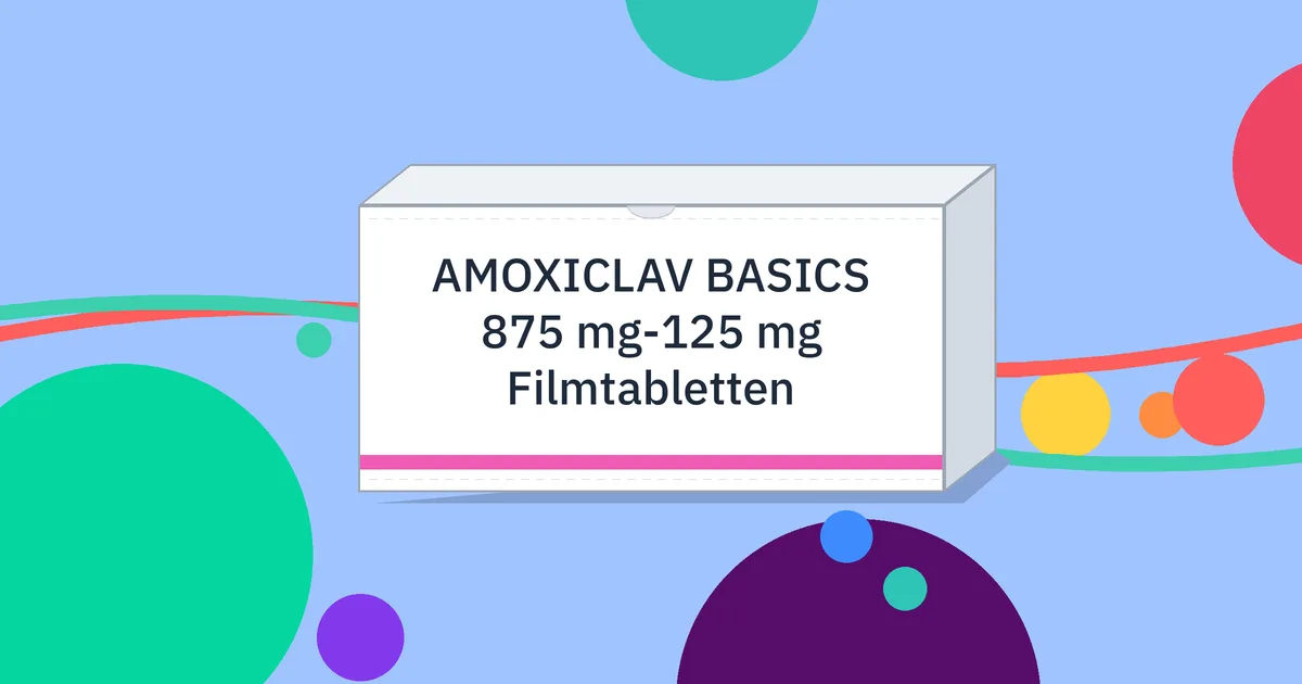 Symbolbild: Packung mit der Aufschrift AMOXICLAV BASICS 875 mg-125 mg Filmtabletten (PZN 17944320) – Verfügbarkeit und Bezug in Apotheken in Frankfurt am Main