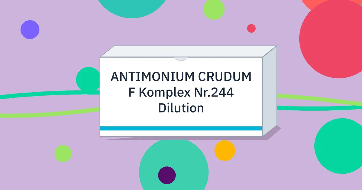 Symbolbild: Packung mit der Aufschrift ANTIMONIUM CRUDUM F Komplex Nr.244 Dilution (PZN 04484905) – Verfügbarkeit und Bezug in Apotheken in Frankfurt am Main