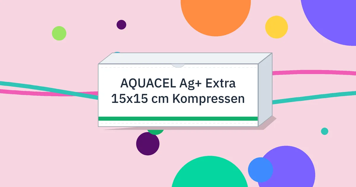 Symbolbild: Packung mit der Aufschrift AQUACEL Ag+ Extra 15x15 cm Kompressen (PZN 18123588) – Verfügbarkeit und Bezug in Apotheken in Frankfurt am Main