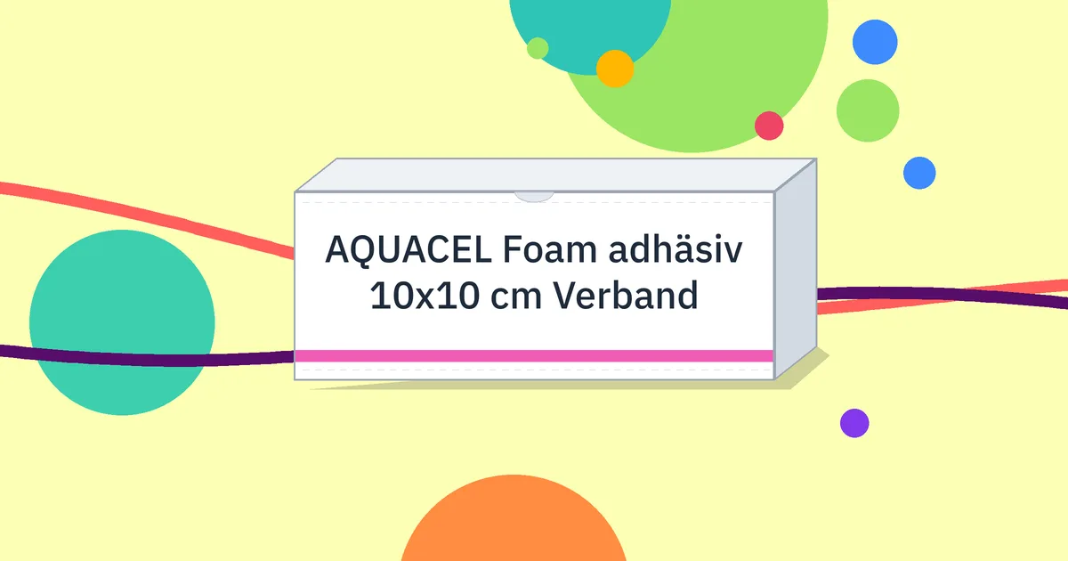 Symbolbild: Packung mit der Aufschrift AQUACEL Foam adhäsiv 10x10 cm Verband (PZN 09508533) – Verfügbarkeit und Bezug in Apotheken in Frankfurt am Main