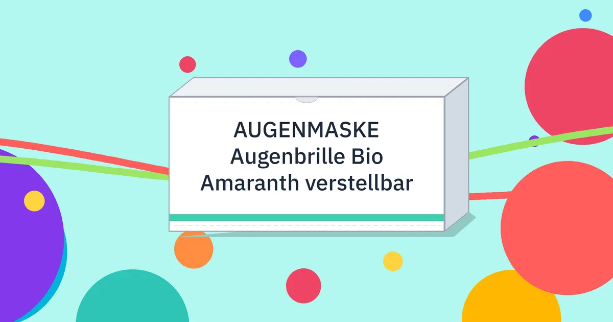 Symbolbild: Packung mit der Aufschrift AUGENMASKE Augenbrille Bio Amaranth verstellbar (PZN 17631070) – Verfügbarkeit und Bezug in Apotheken in Frankfurt am Main